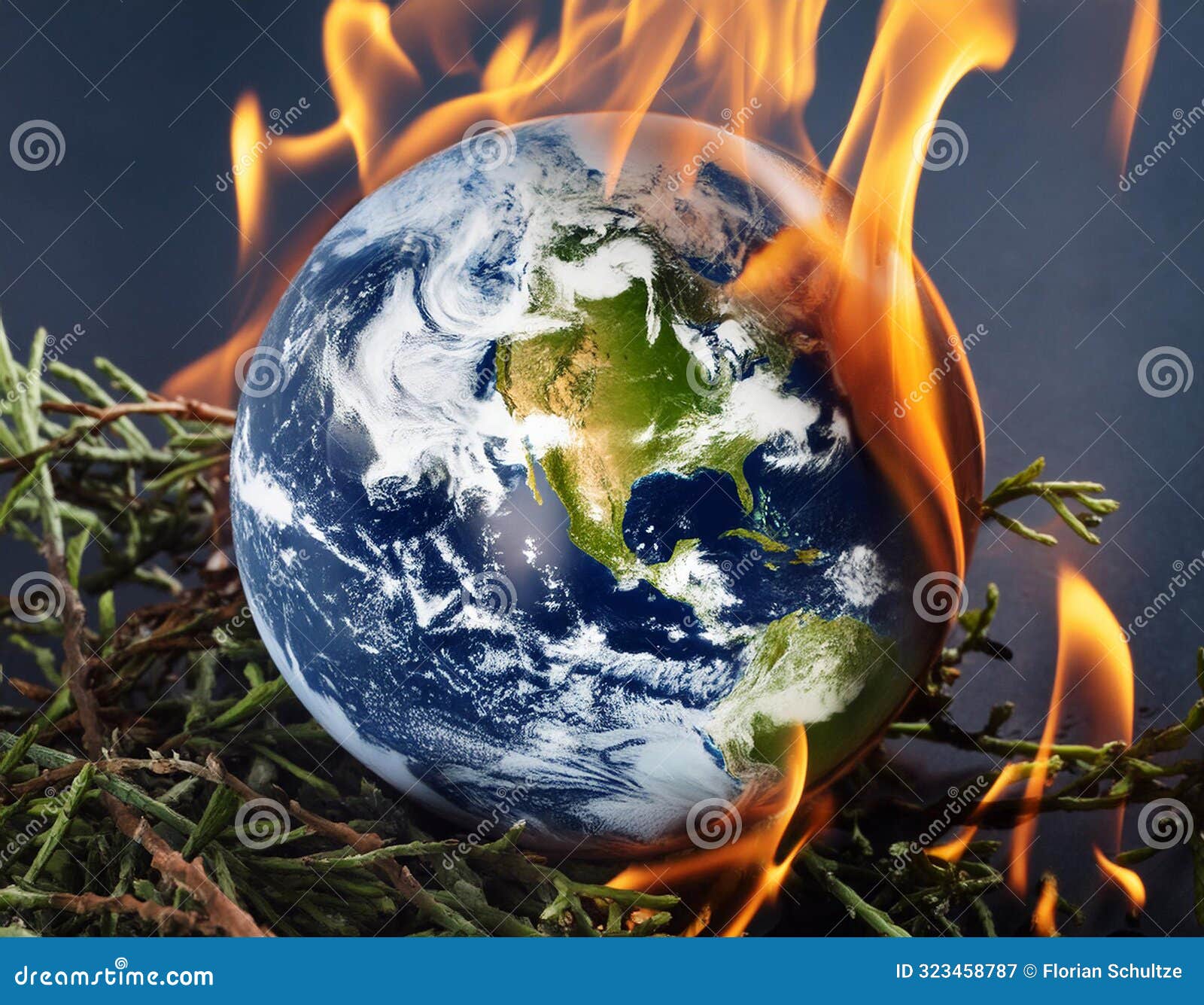 Earth on Fire with Wildfire Forest Fire in Climate Change Stock ...