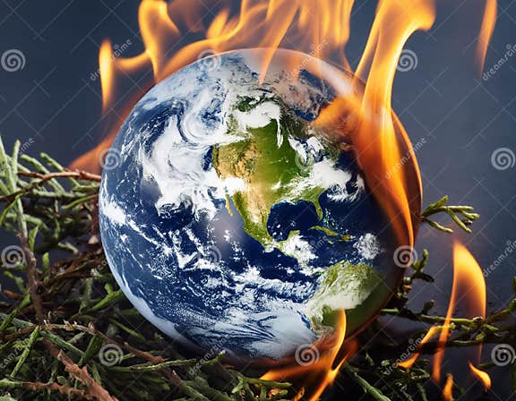 Earth on Fire with Wildfire Forest Fire in Climate Change Stock ...