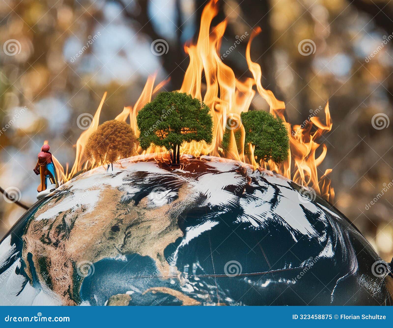 Earth on Fire with Wildfire Forest Fire in Climate Change Stock ...
