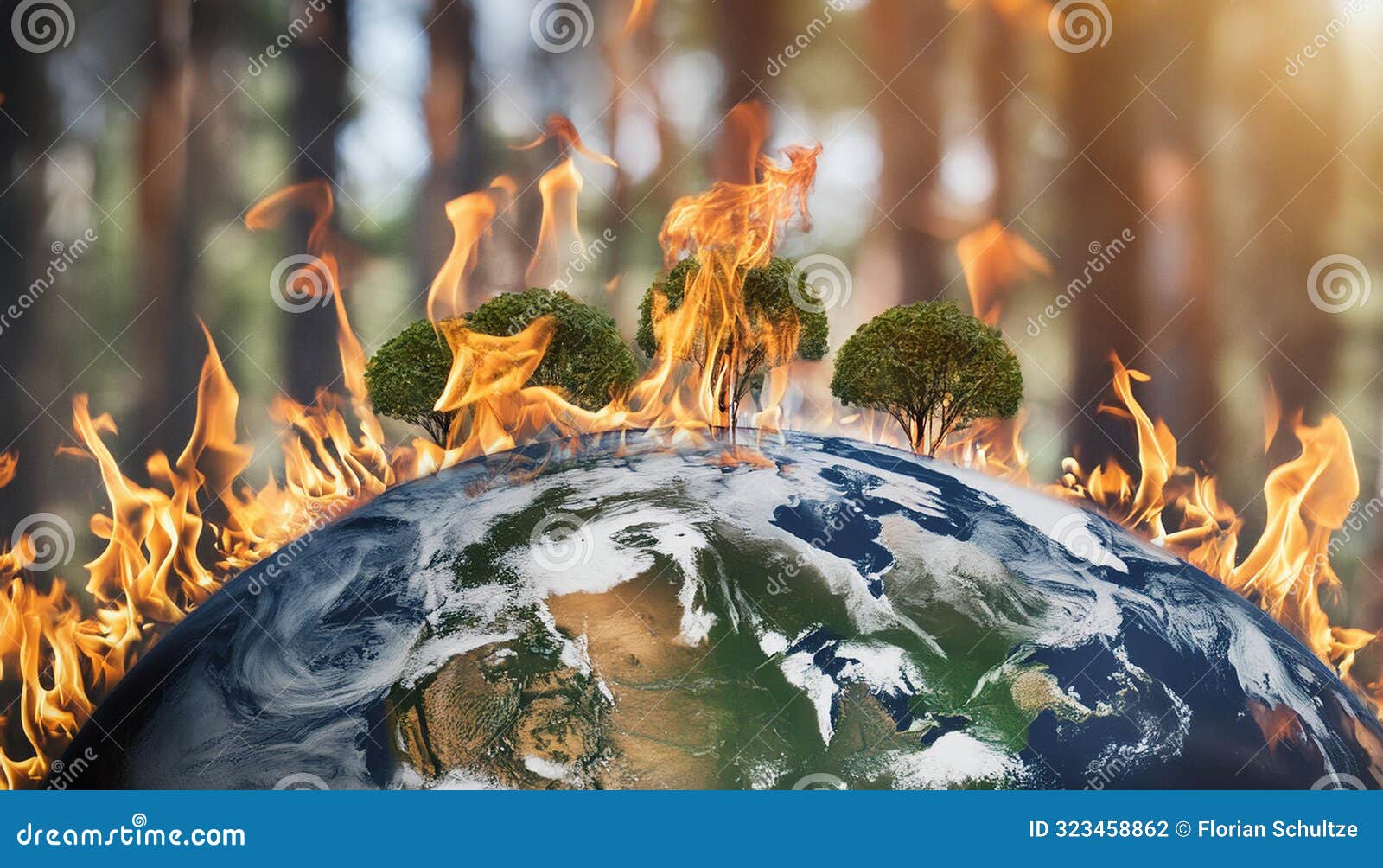 Earth on Fire with Wildfire Forest Fire in Climate Change Stock ...