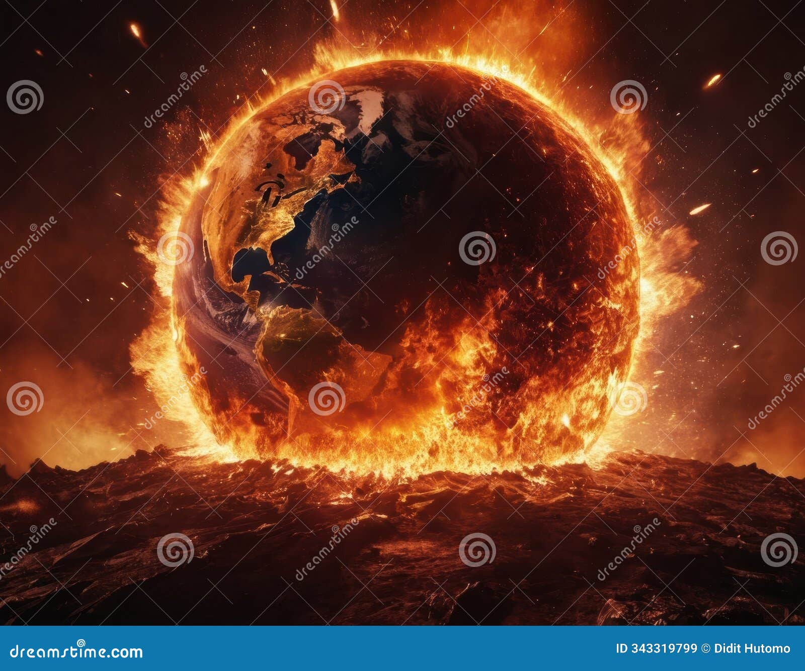 Image of Planet Earth Exploding in Flames. Stock Illustration ...