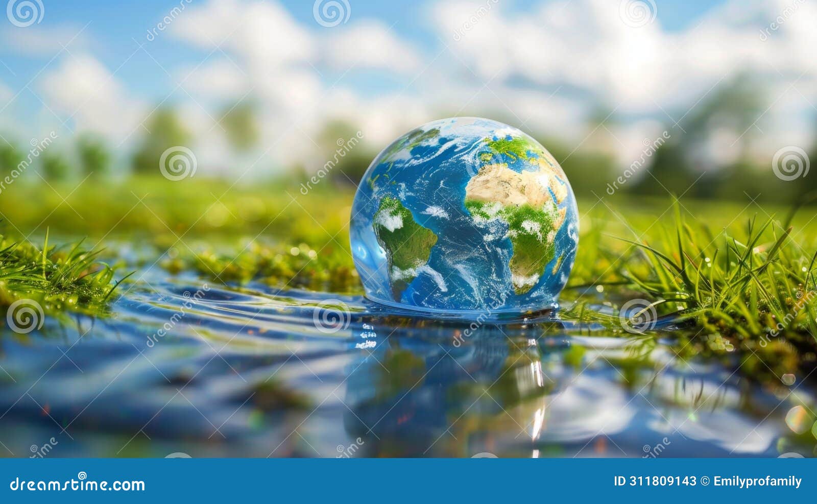 Earth Floating in Water on Grass Stock Image - Image of element, life ...
