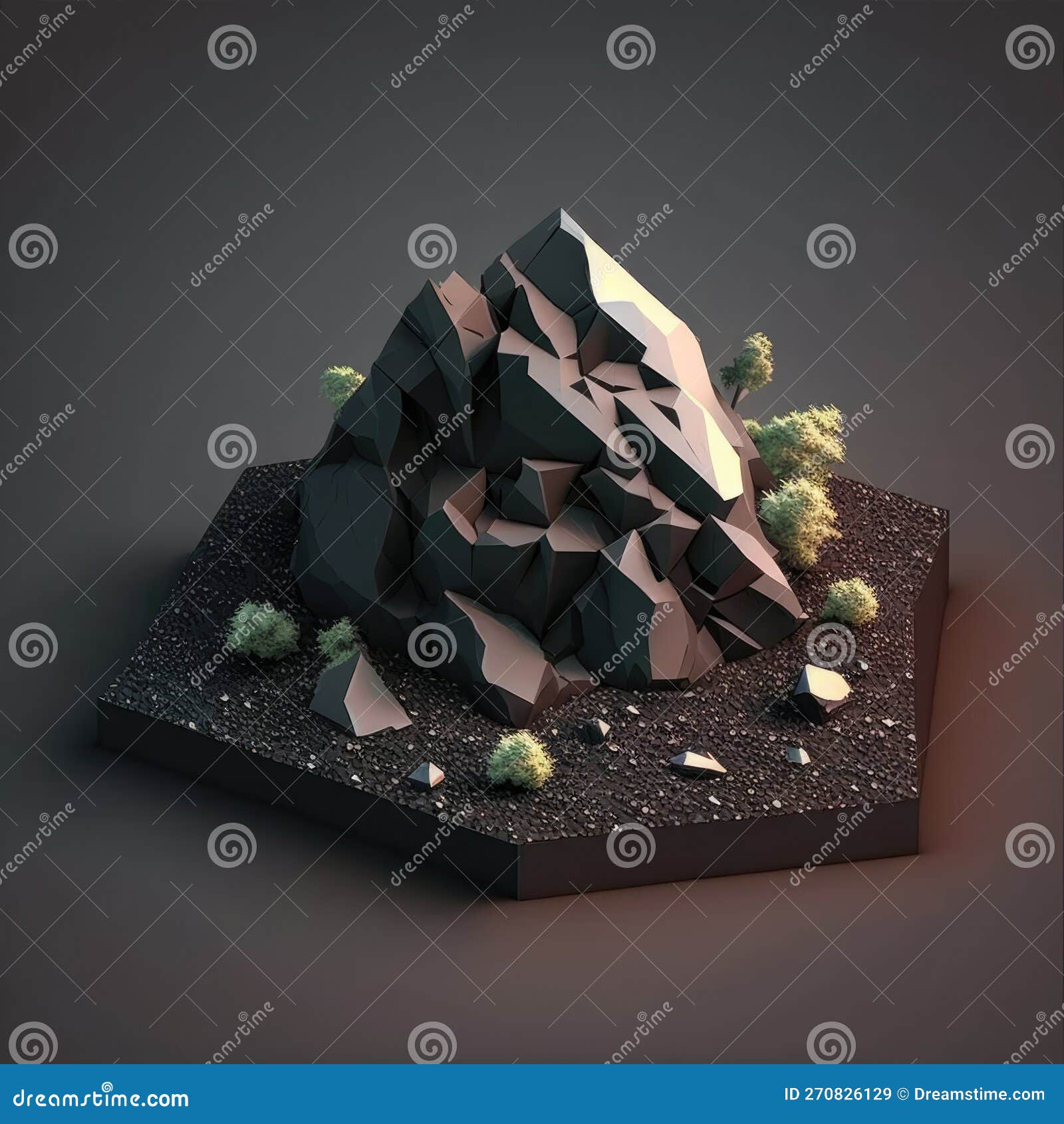 Earth Floor Meteorite Rock, Isometric Low Poly View AI Generation Stock ...