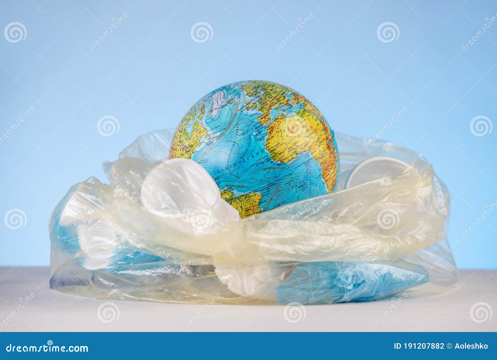 Earth in the Form of a Globe in a Garbage Bag among Plastic Trash ...