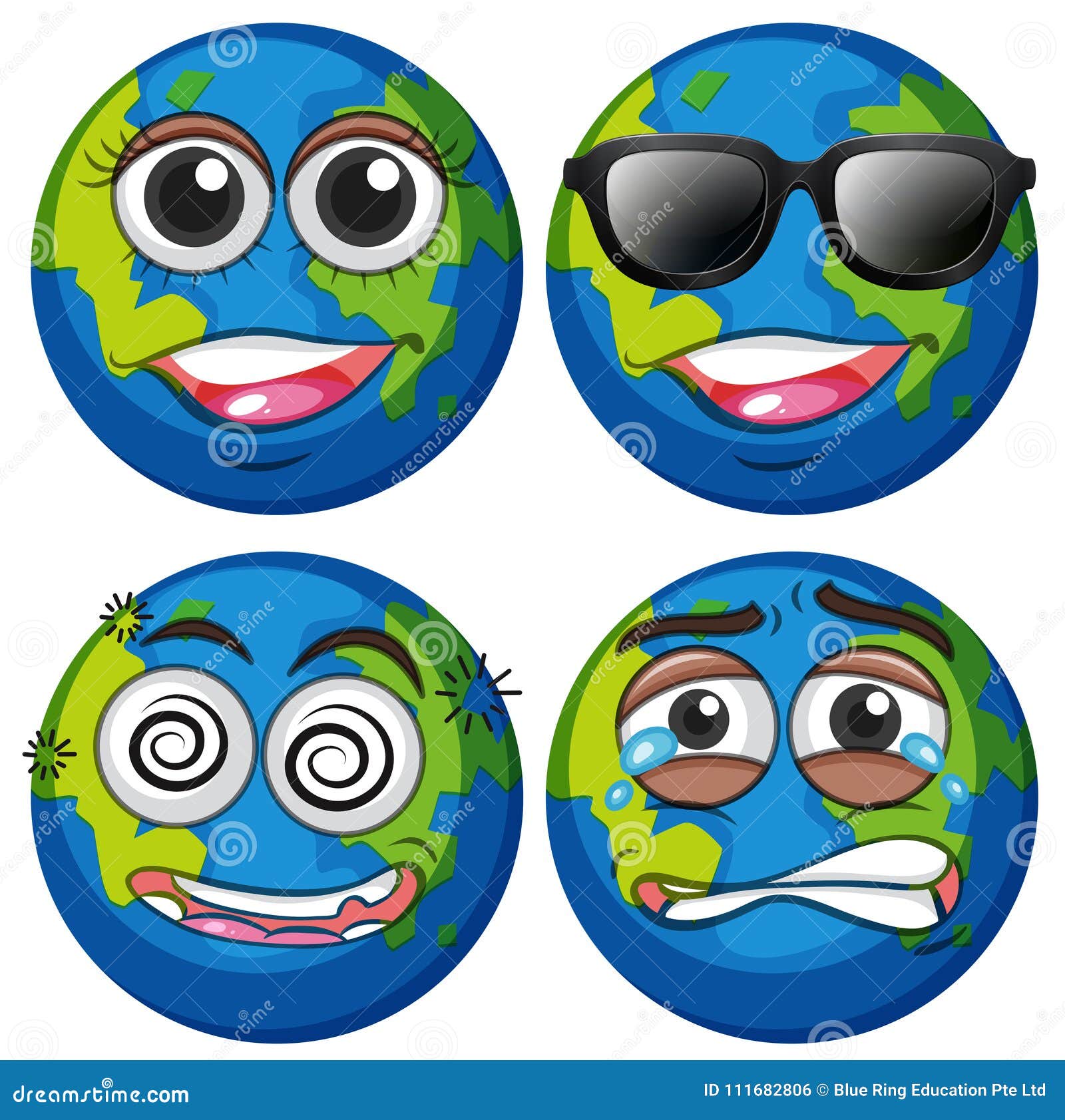 Earth with four emotions stock vector. Illustration of clipart - 111682806