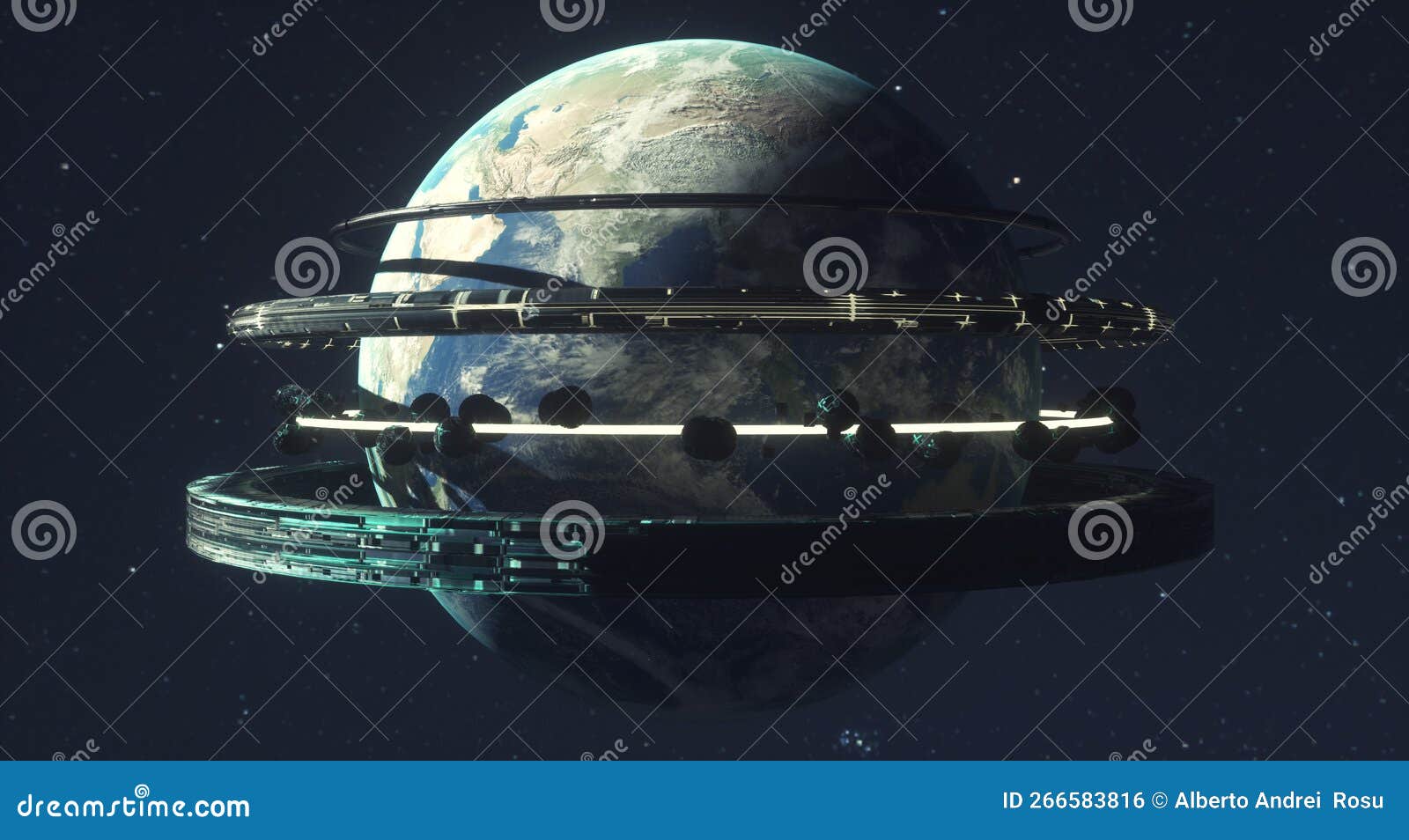 Earth with Futuristic Structures Arround it Stock Illustration ...