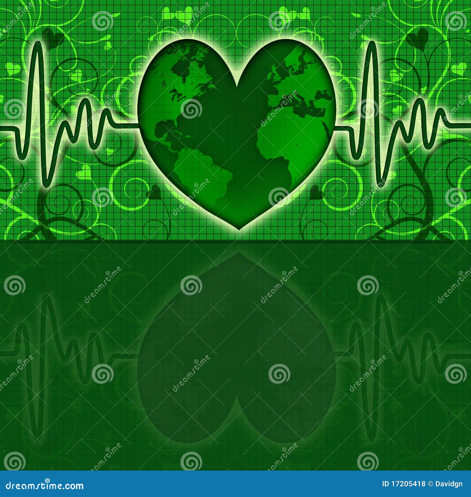 Earth Global Map Green Heart Beat Graph Stock Illustration ...