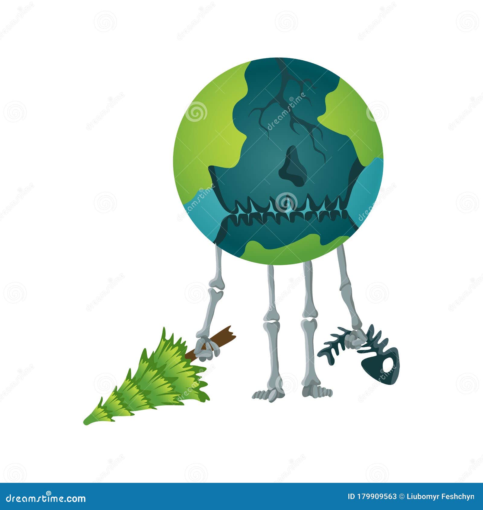 Poorly Globe Sits On Hot Sun With Thermometer. Cartoon Earth Global ...