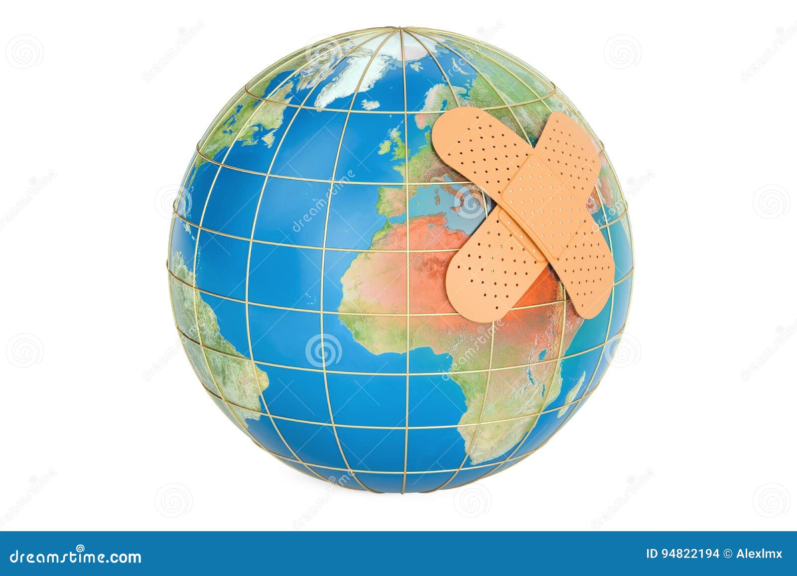 Earth Globe with Adhesive Plaster, 3D Stock Illustration - Illustration ...