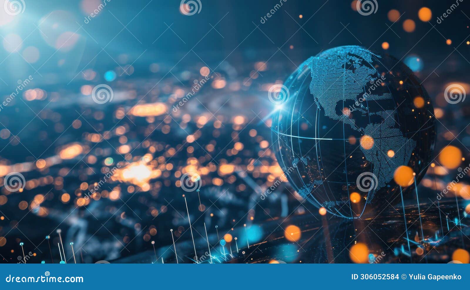 Earth Globe Background with Graph Lines and Charts in a Blue Sky ...