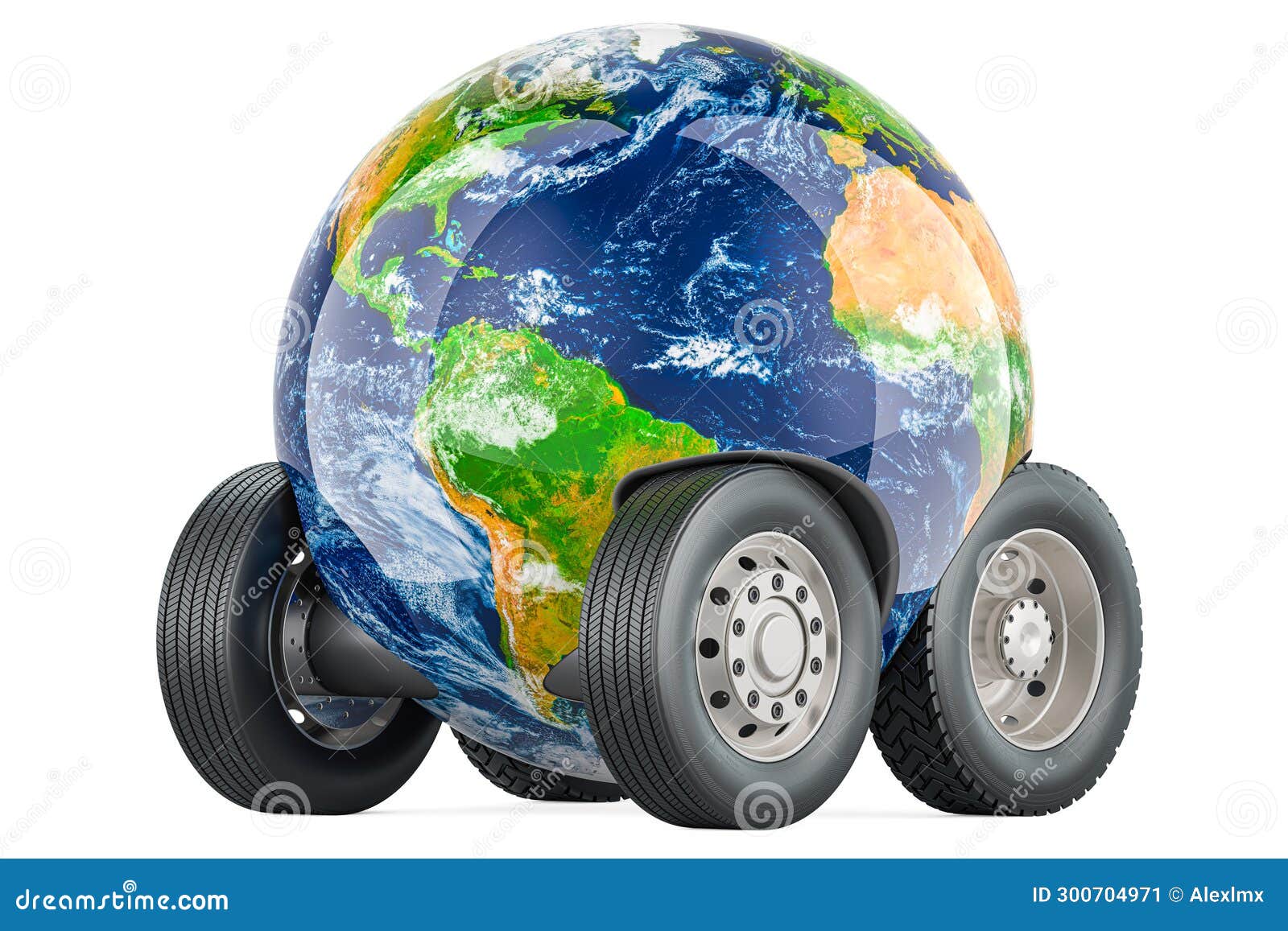 Earth Globe with Car Wheels, 3D Rendering Stock Illustration ...