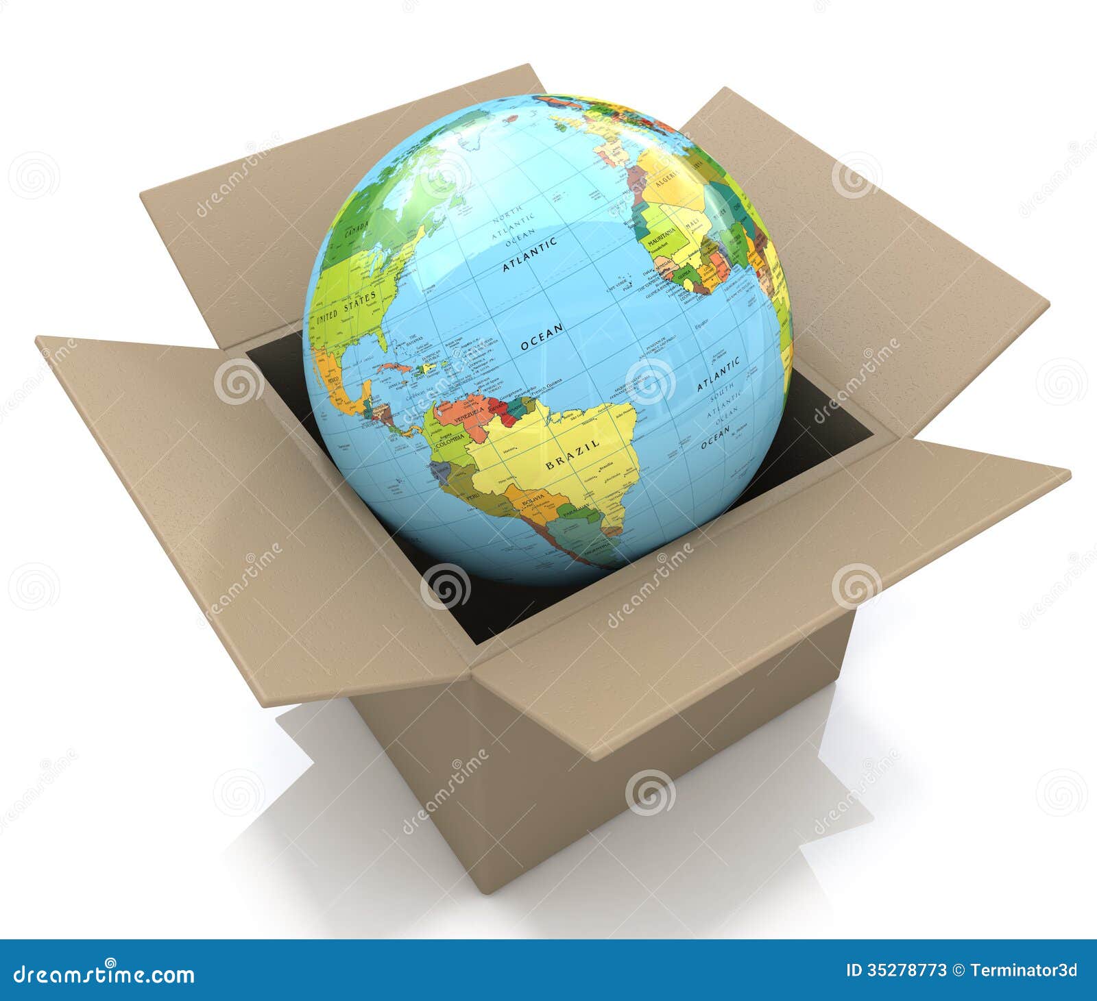 Earth Globe in Cardboard Box Stock Illustration - Illustration of ...
