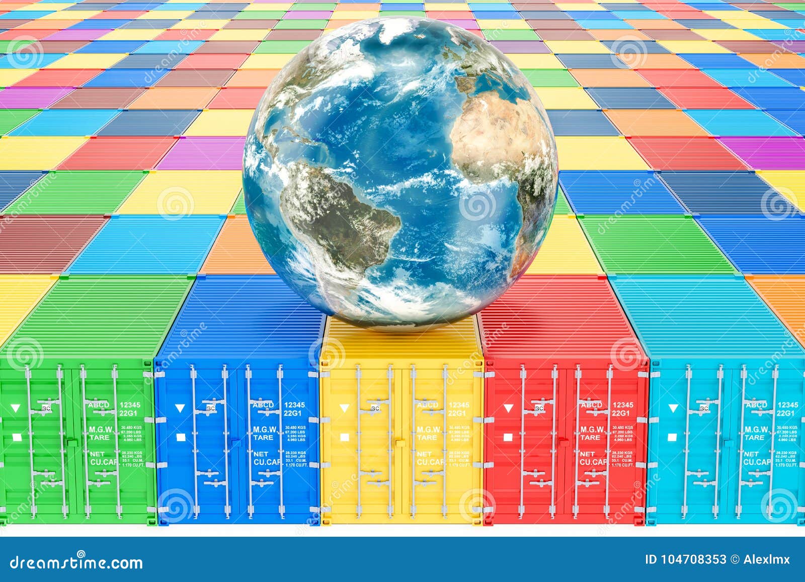 Earth Globe on the Cargo Containers. Global Cargo Shipping and D Stock ...