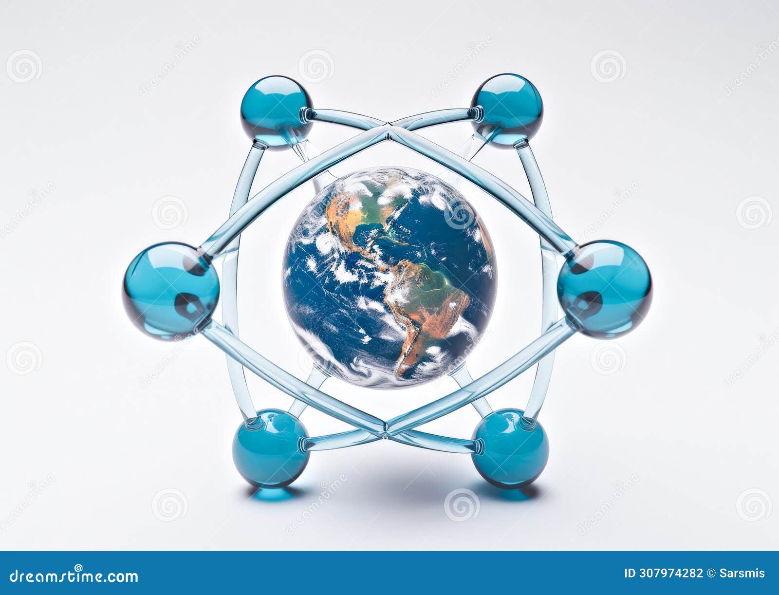 Earth Globe at the Center of a Molecular Structure of Water. World ...