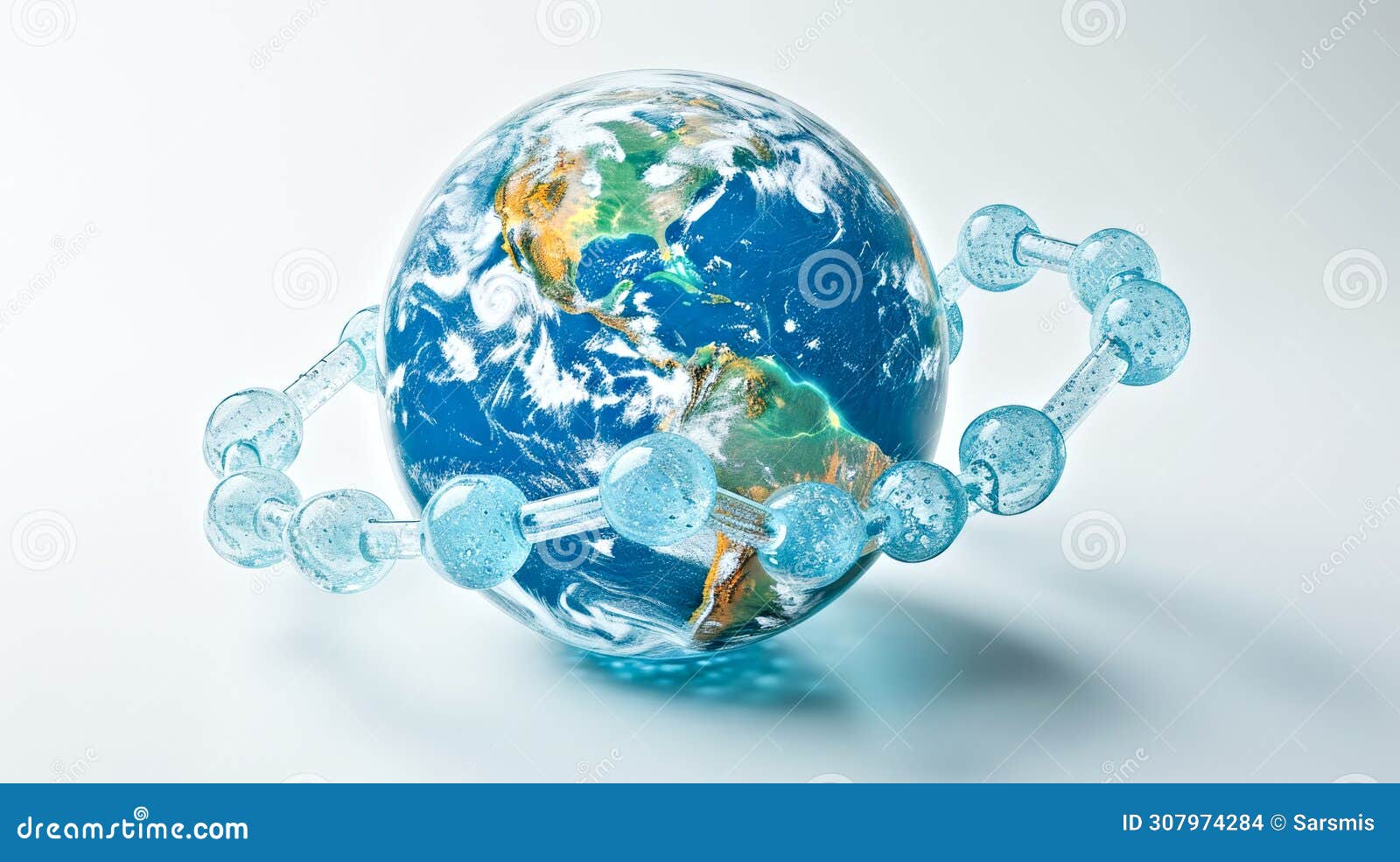 Earth Globe at the Center of a Molecular Structure of Water. World ...