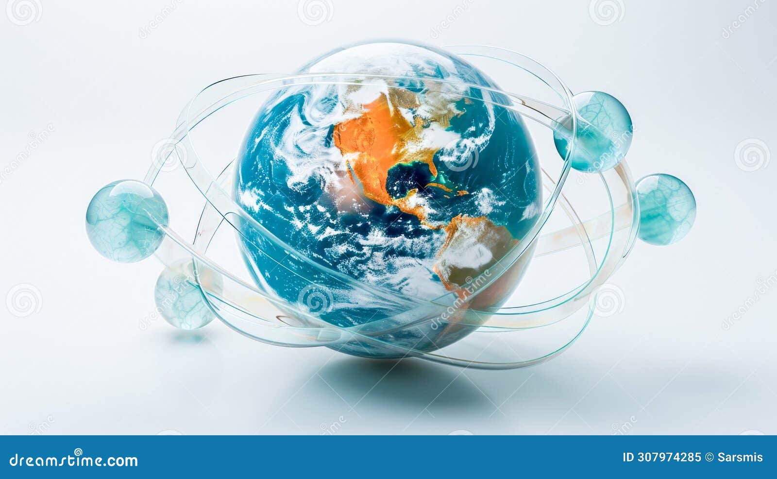 Earth Globe at the Center of a Molecular Structure of Water. World ...