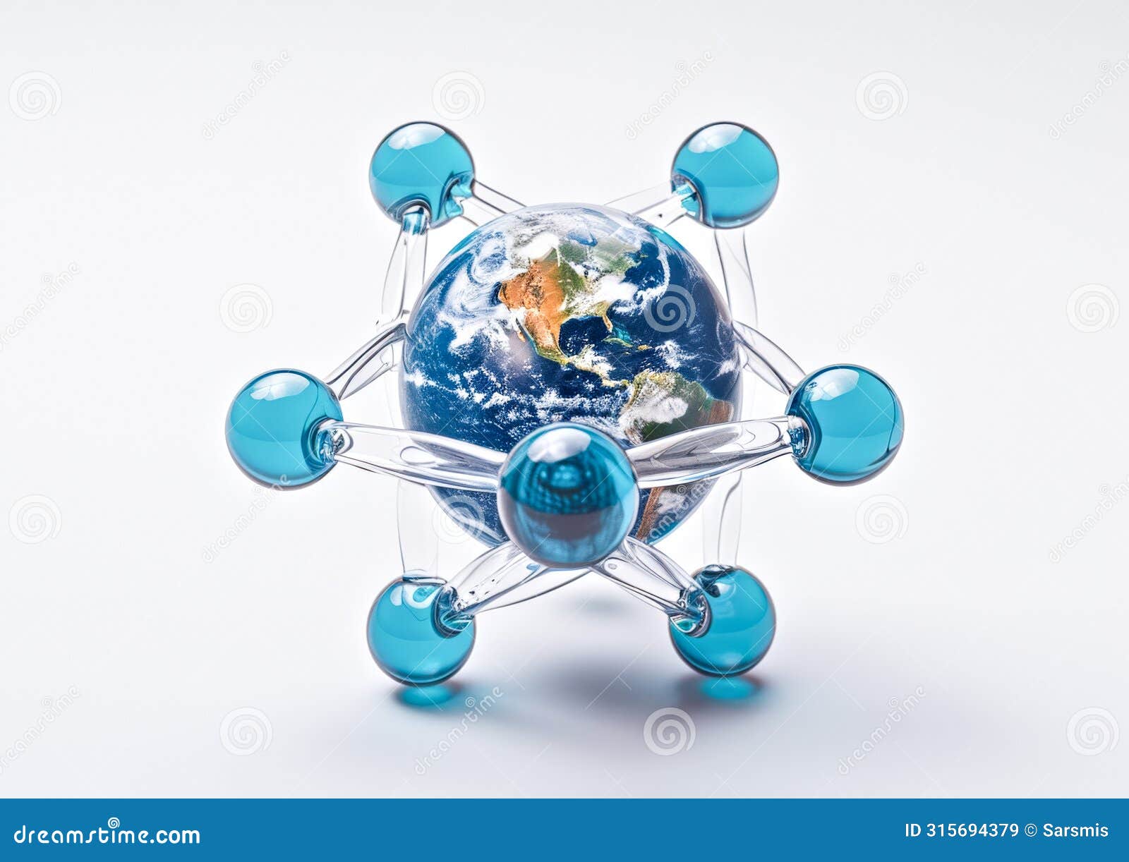Earth Globe at the Center of a Molecular Structure of Water. World ...