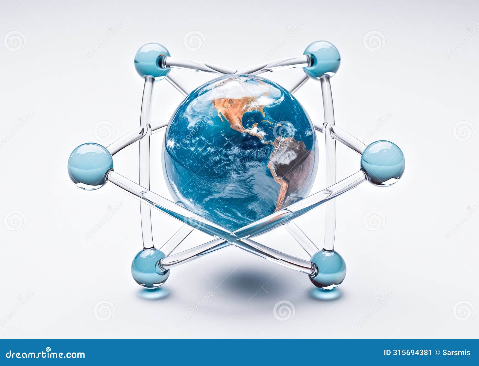 Earth Globe at the Center of a Molecular Structure of Water. World ...