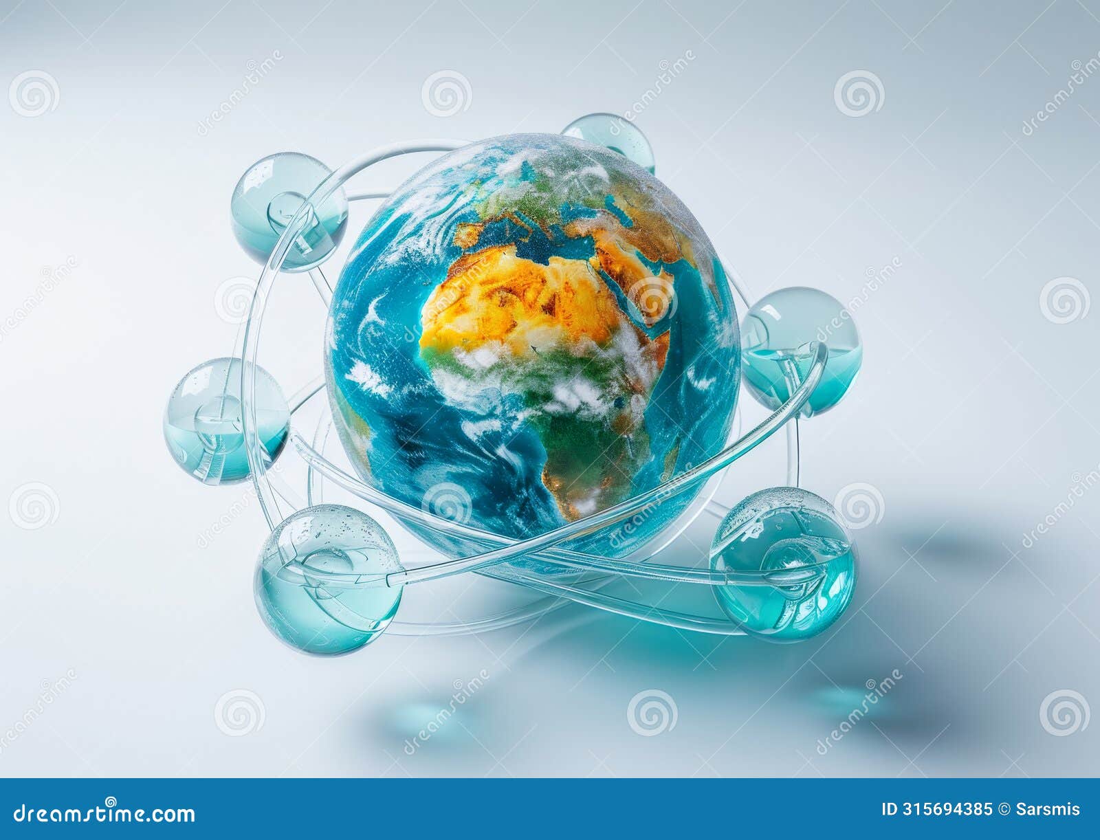 Earth Globe at the Center of a Molecular Structure of Water. World ...