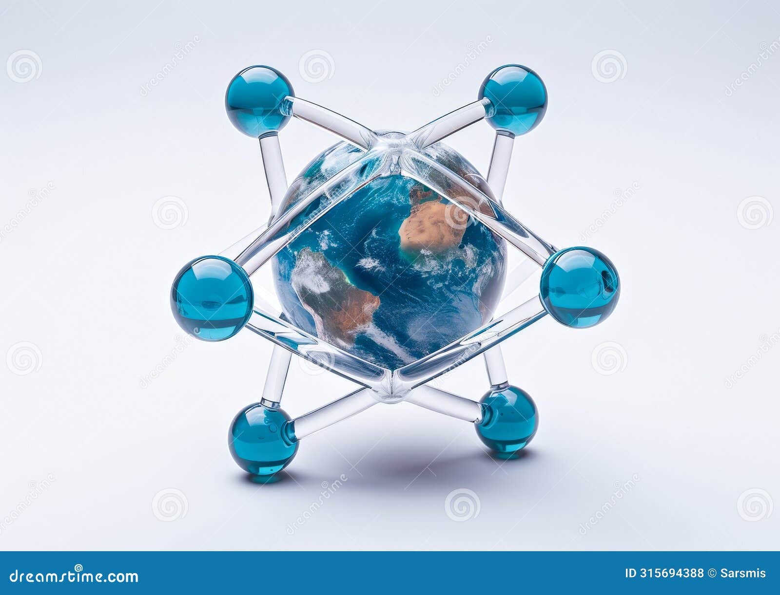 Earth Globe At The Center Of A Molecular Structure Of Water. World ...