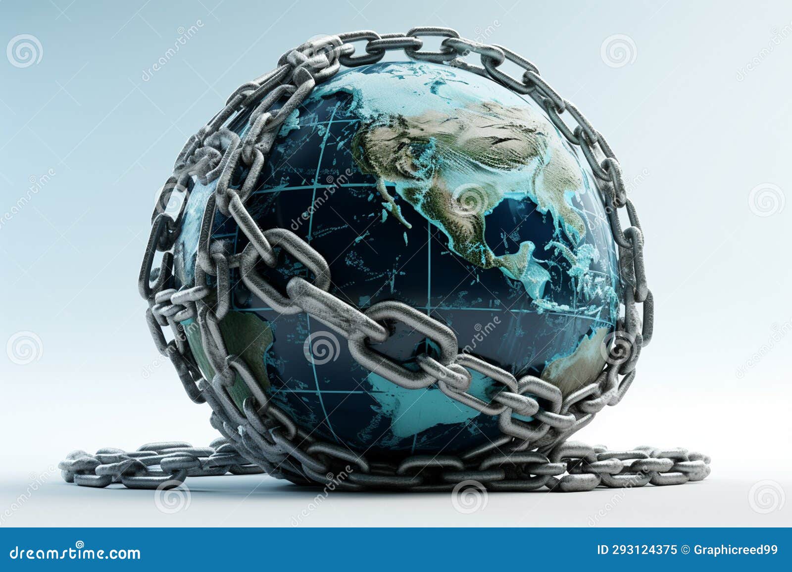 A Globe Ensnared By Thick Chains, Symbolizing The Constraints And ...