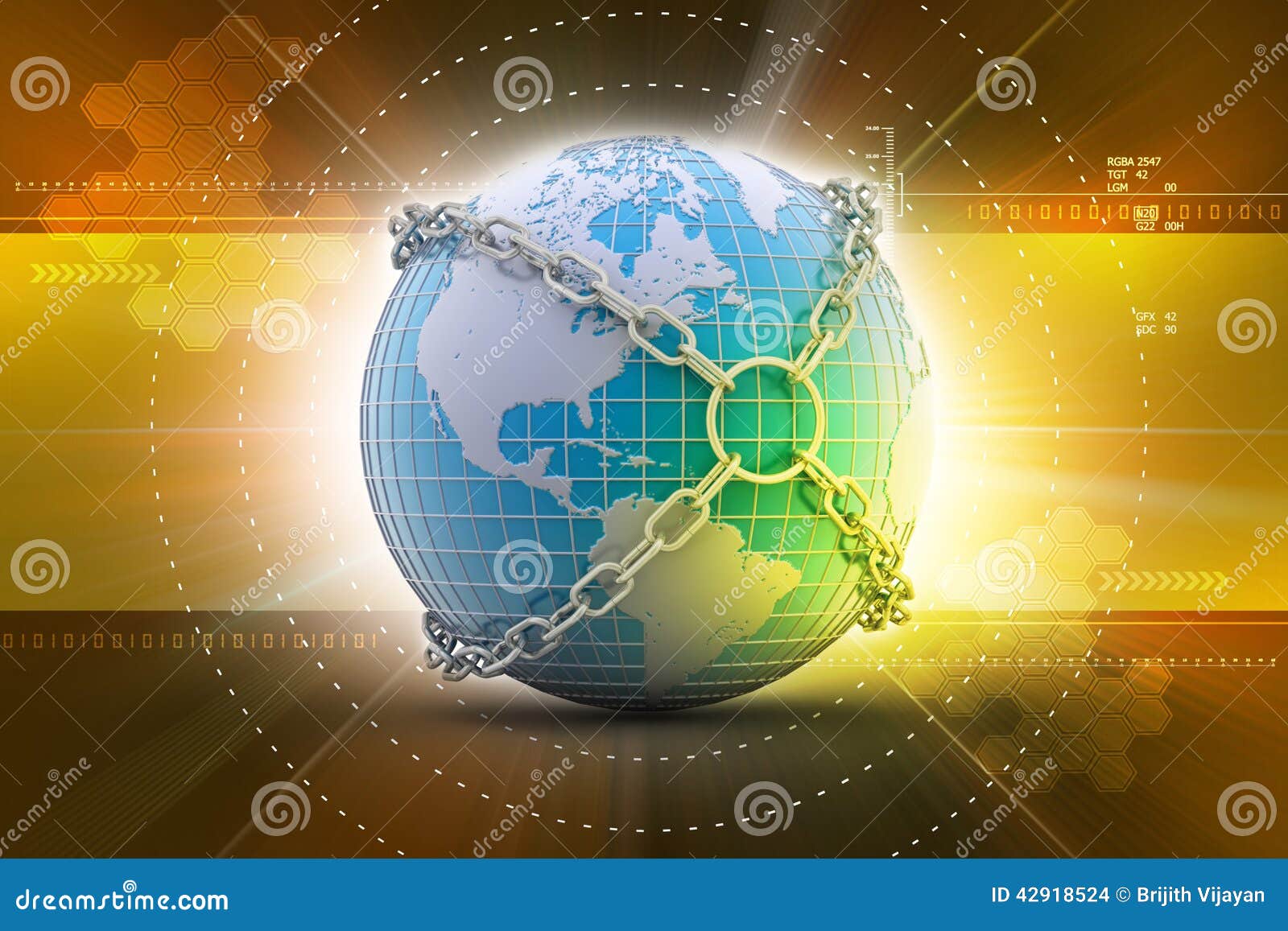 Earth globe close in chain stock illustration. Illustration of ...