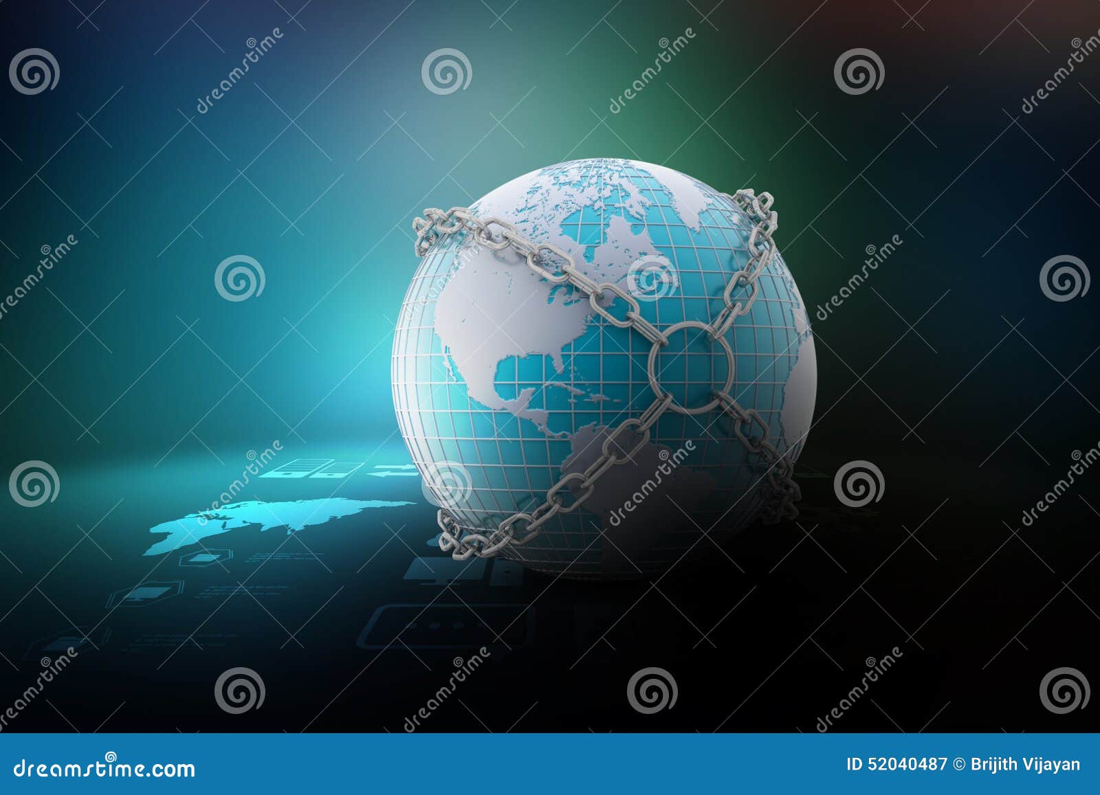 Earth globe close in chain stock illustration. Illustration of access ...