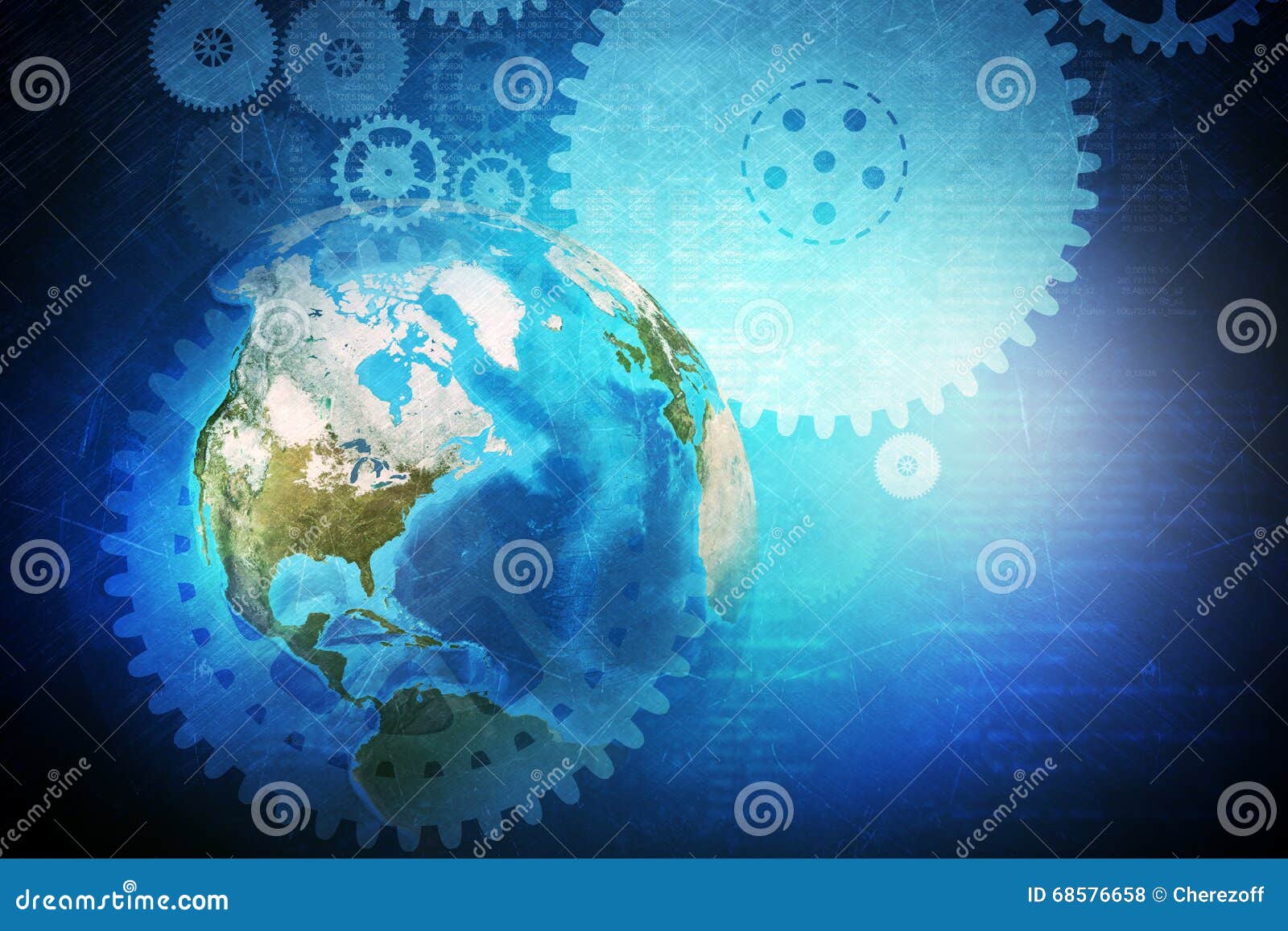 Earth Globe with Cog Wheels Stock Illustration - Illustration of blue ...