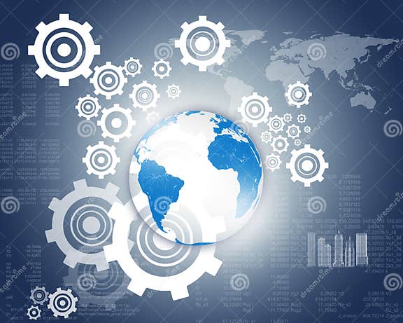 Earth Globe with Cogs and 3d City Model Stock Illustration ...
