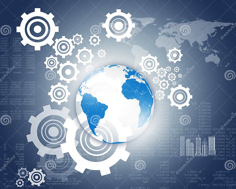 Earth Globe with Cogs and 3d City Model Stock Illustration ...