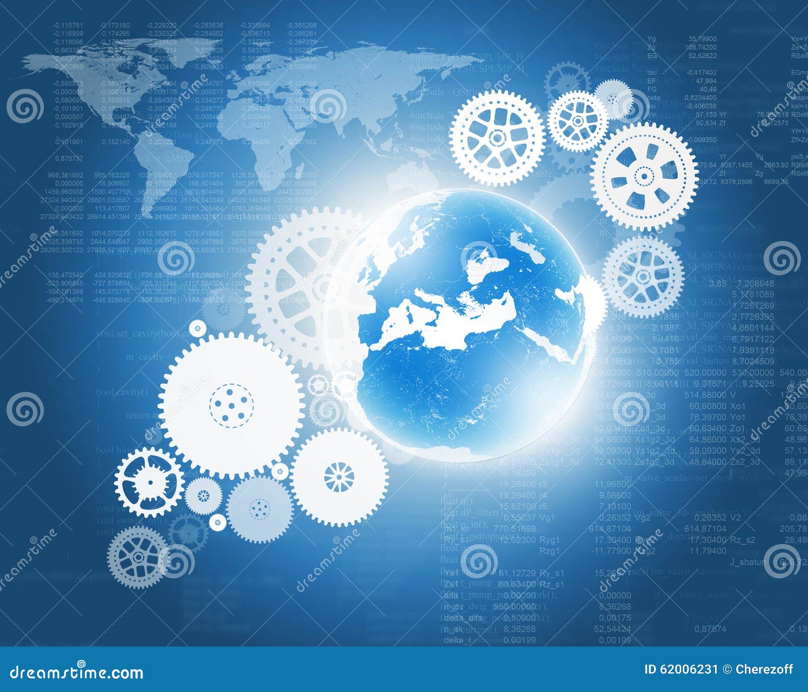 Earth Globe with Cogs and Matrix Stock Illustration - Illustration of ...