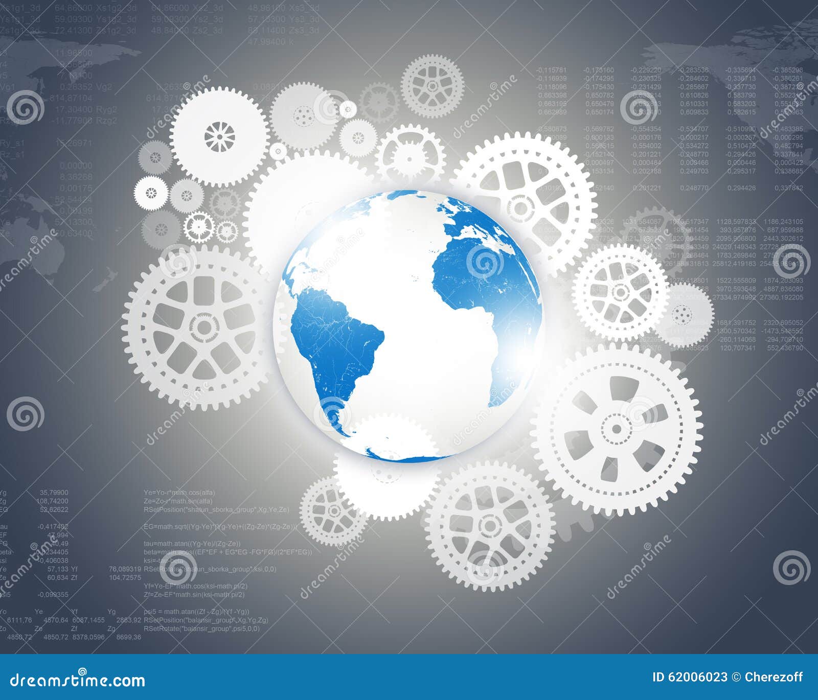 Earth Globe with Cogs and Numbers Stock Illustration - Illustration of ...