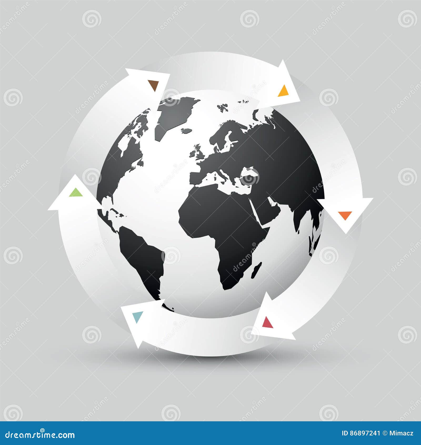 Earth Globe with Colored Arrows Stock Vector - Illustration of black ...
