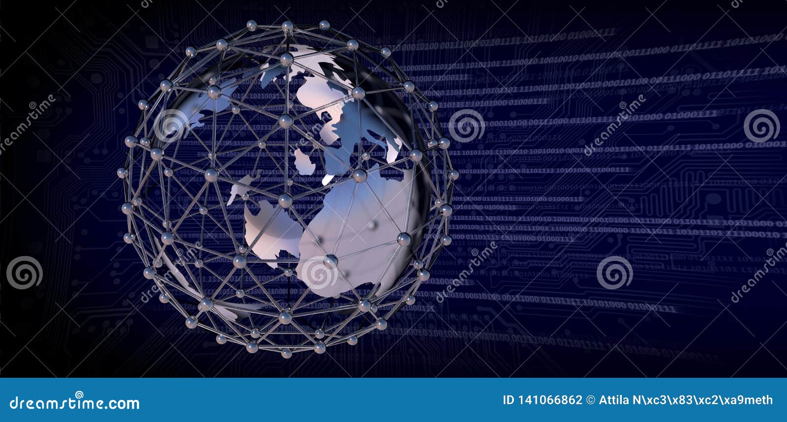 Earth Globe with Connection Network. Printed Circuit and Binary Code ...