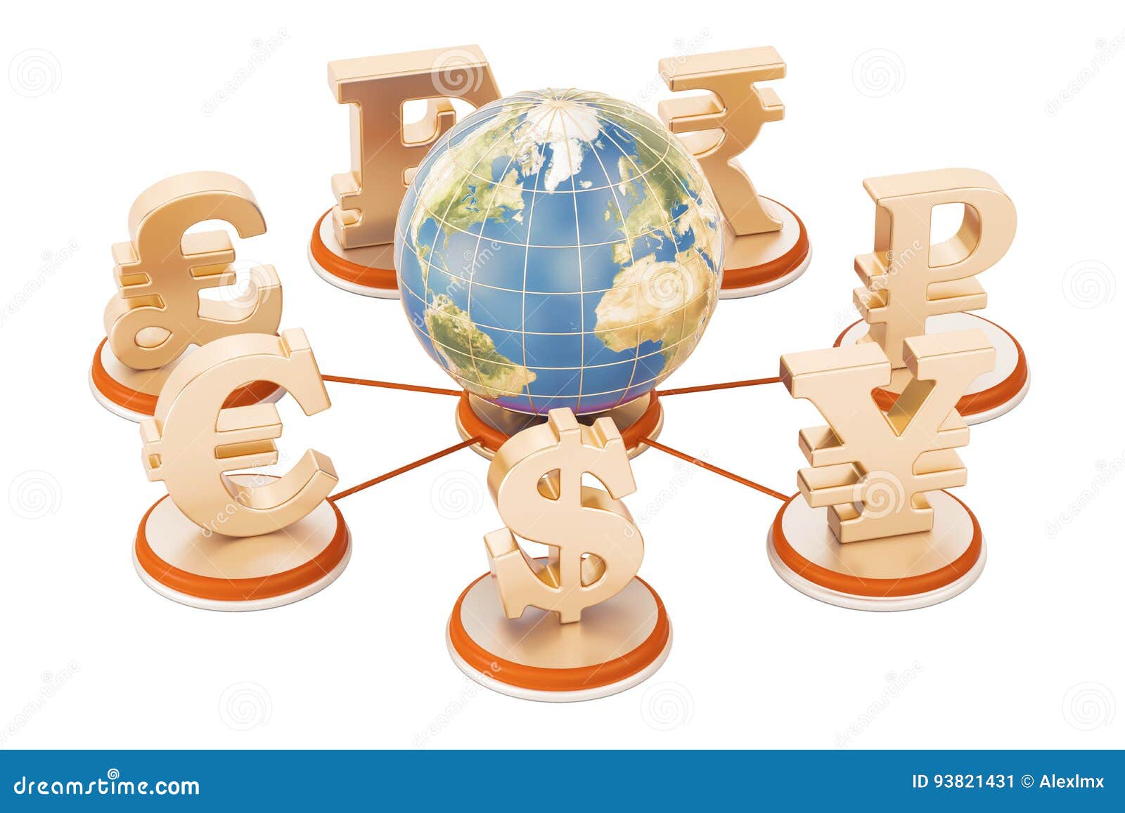 Earth Globe with Currency Symbols Around, 3D Rendering Stock ...