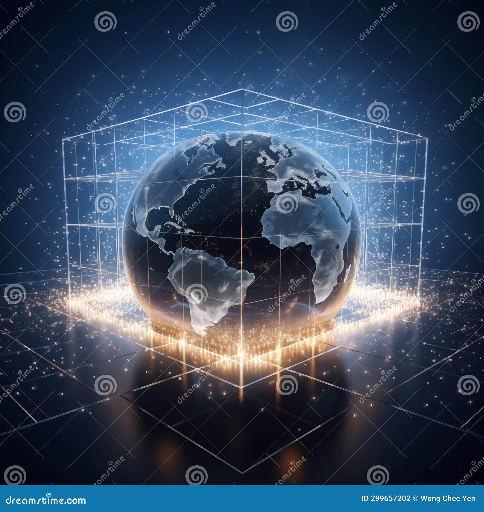 Earth Globe in 3d Lines Cube Space Connectivity Stock Illustration ...