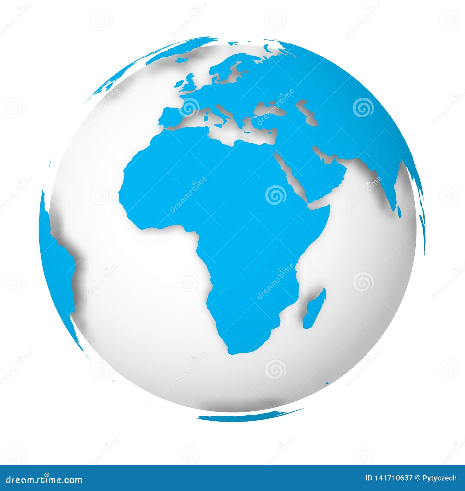 Earth Globe. 3D World Map with Blue Lands Dropping Shadows on White ...