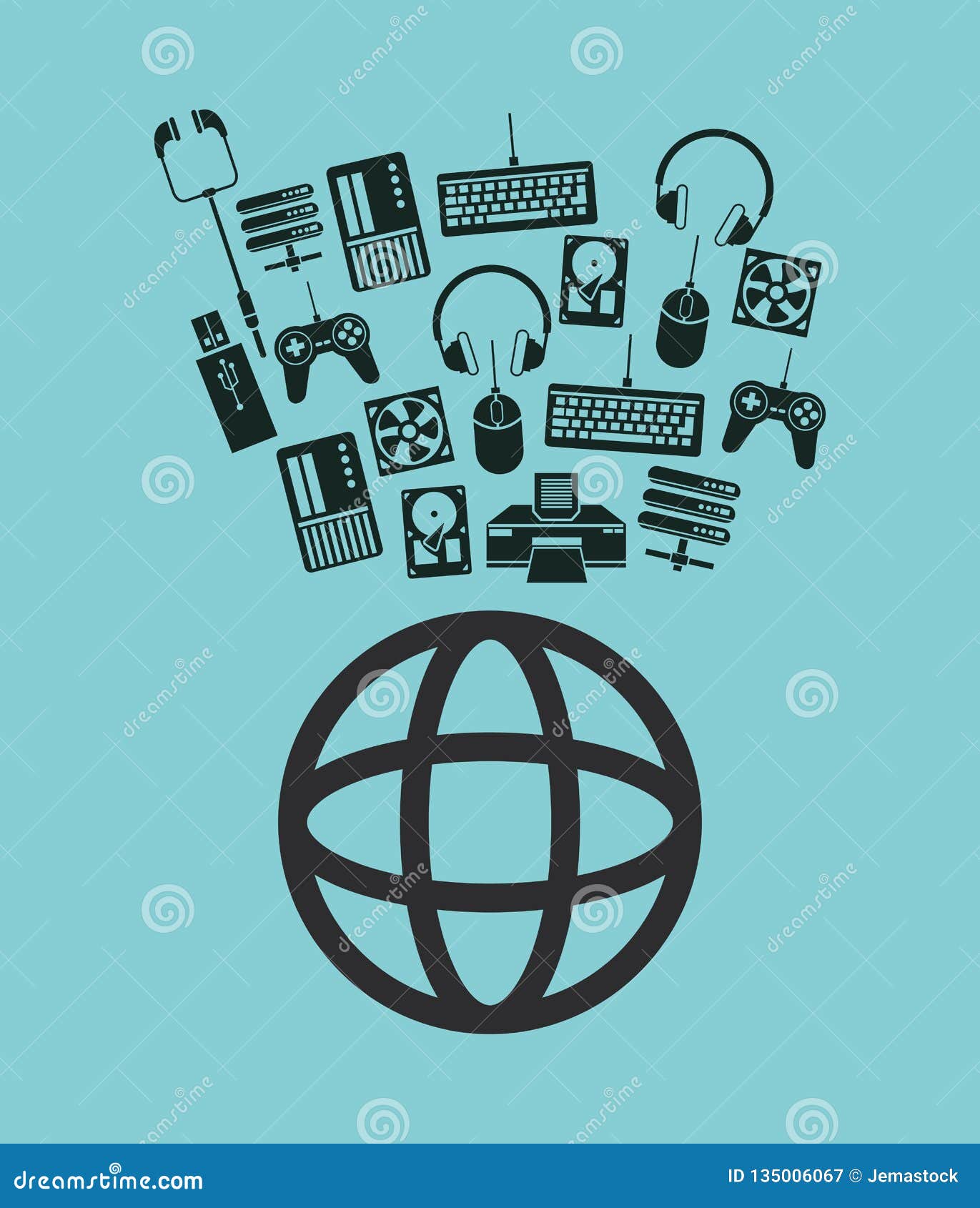 Earth Globe Diagram Global Communication and Data Center Icons Stock ...