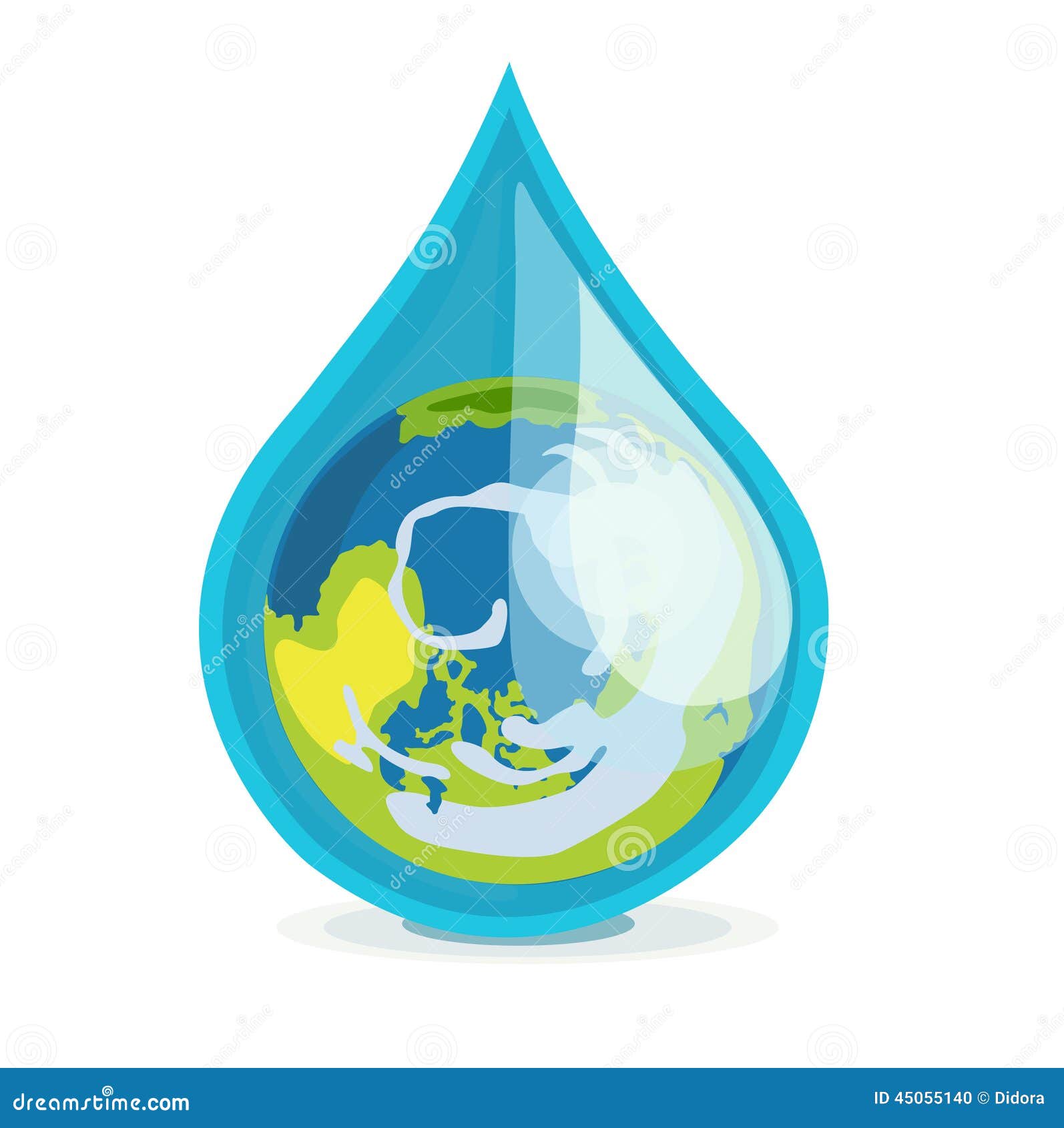 Earth Globe in Drop of Water Flat Design Stock Vector - Illustration of ...