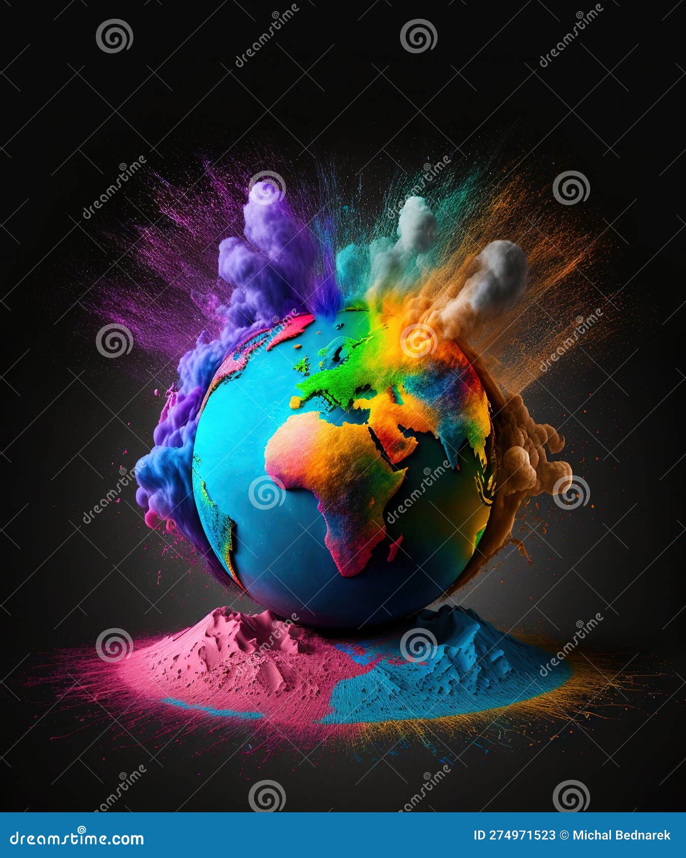 Earth Globe Exploding with Colorful Holi Powder. Generative AI Stock ...