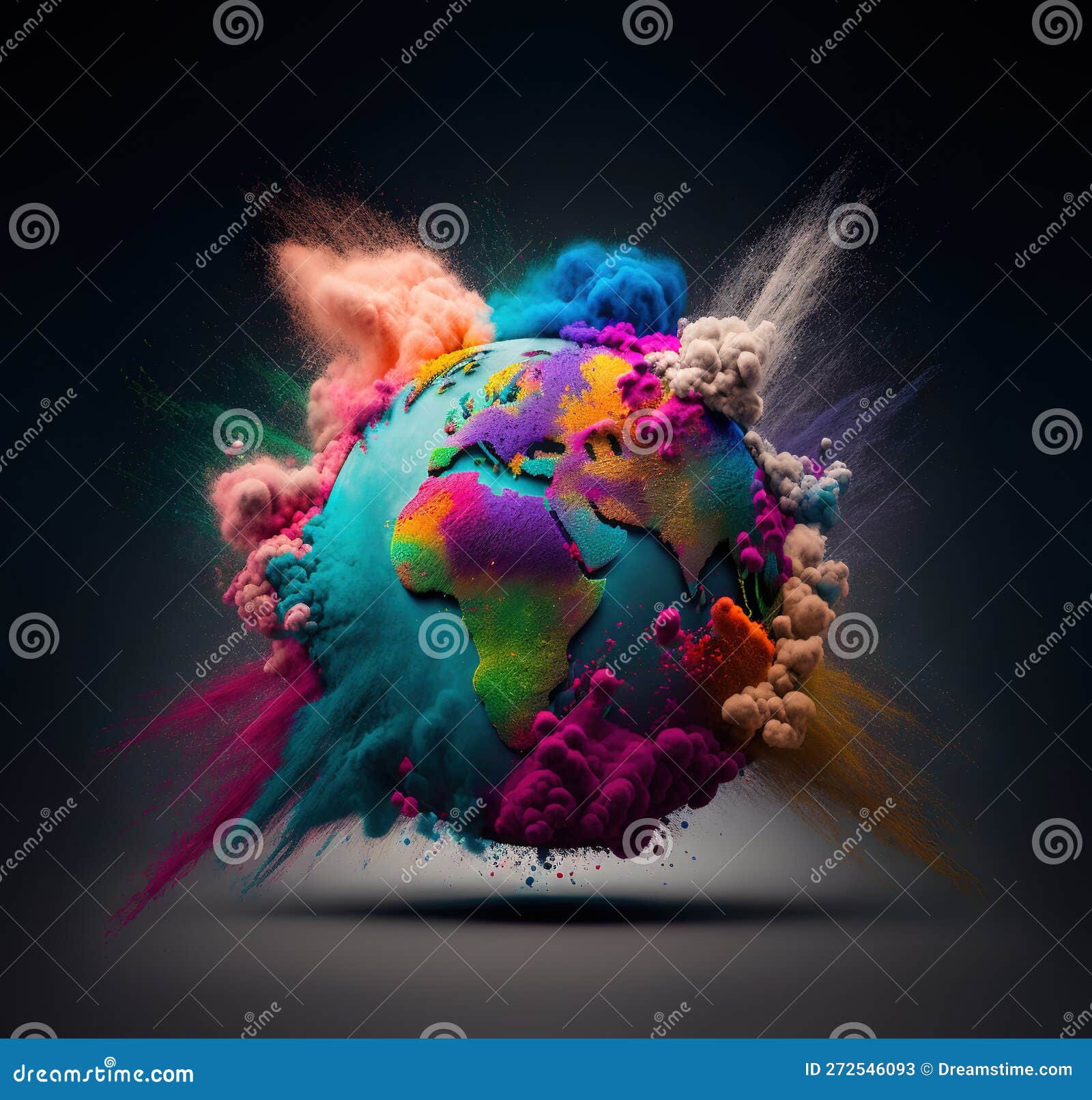 Earth Globe Exploding with Colorful Holi Powder. Generative AI Stock ...