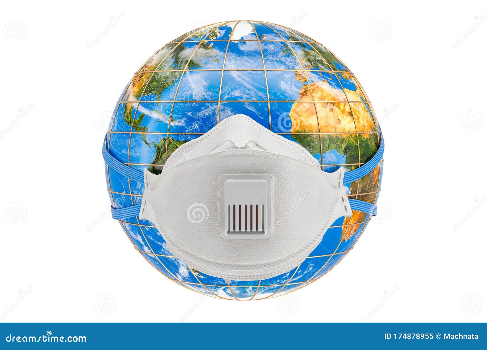 Earth Globe with Filtering Half Face Mask, Respirator. 3D Rendering ...