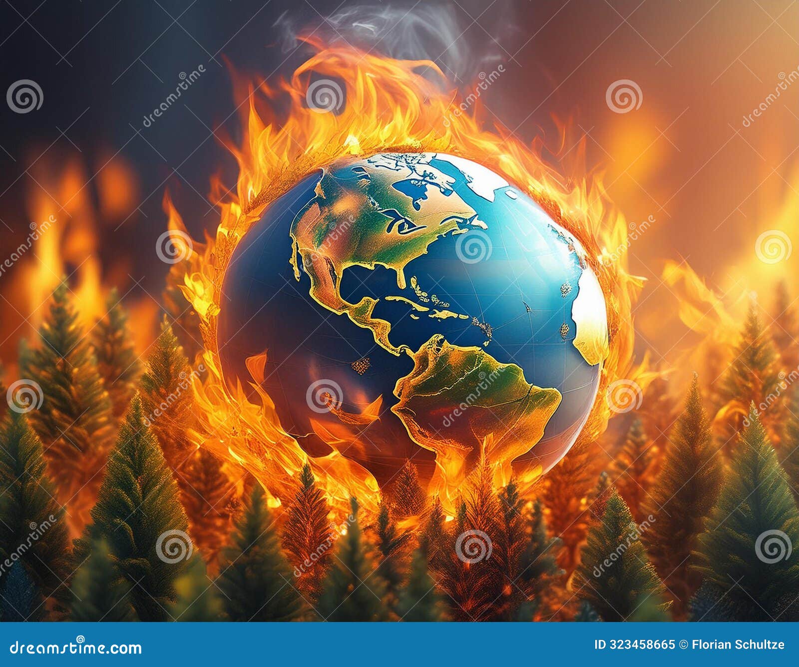 Earth on Fire with Wildfire Forest Fire in Climate Change Stock ...
