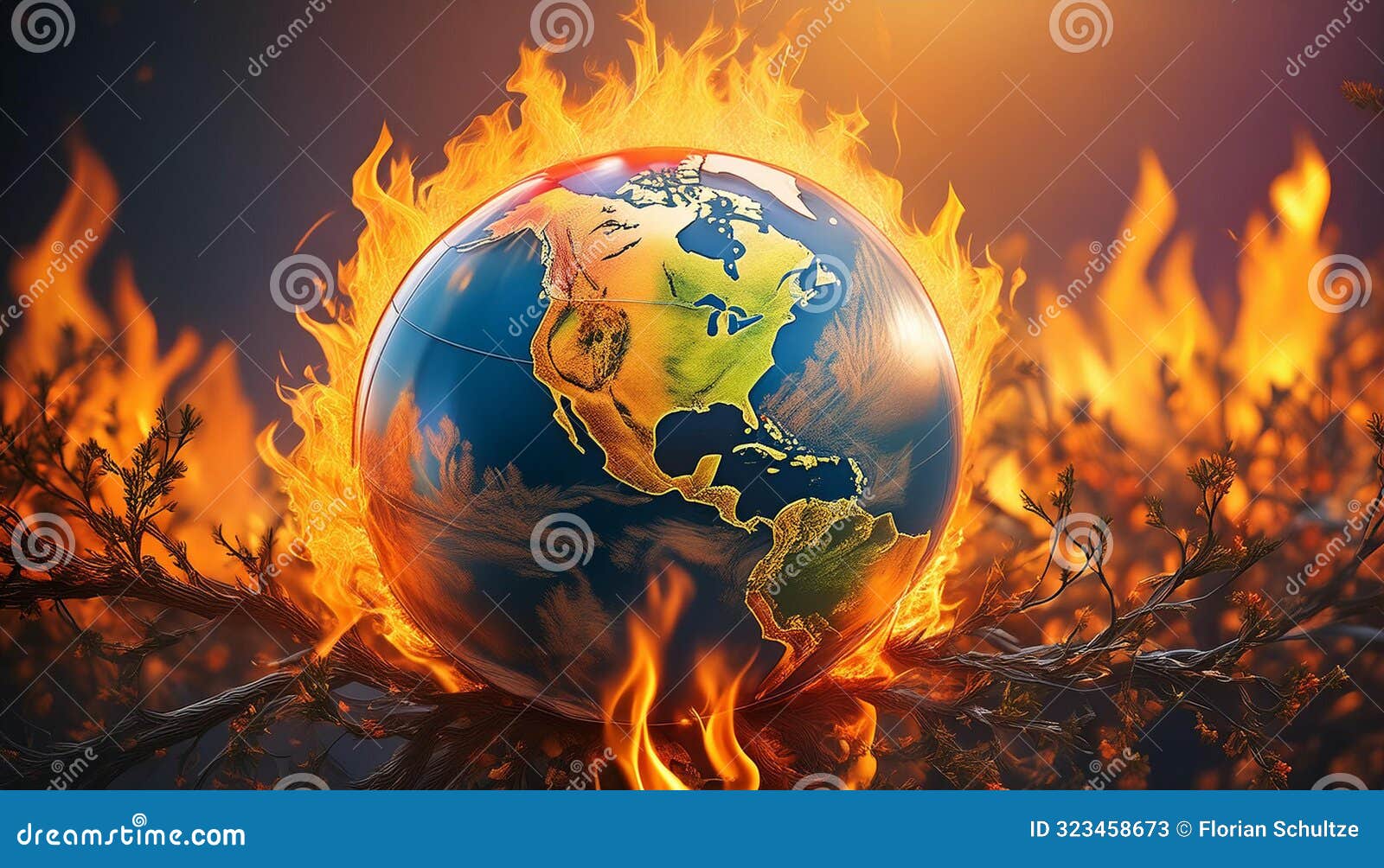 Earth on Fire with Wildfire Forest Fire in Climate Change Stock ...