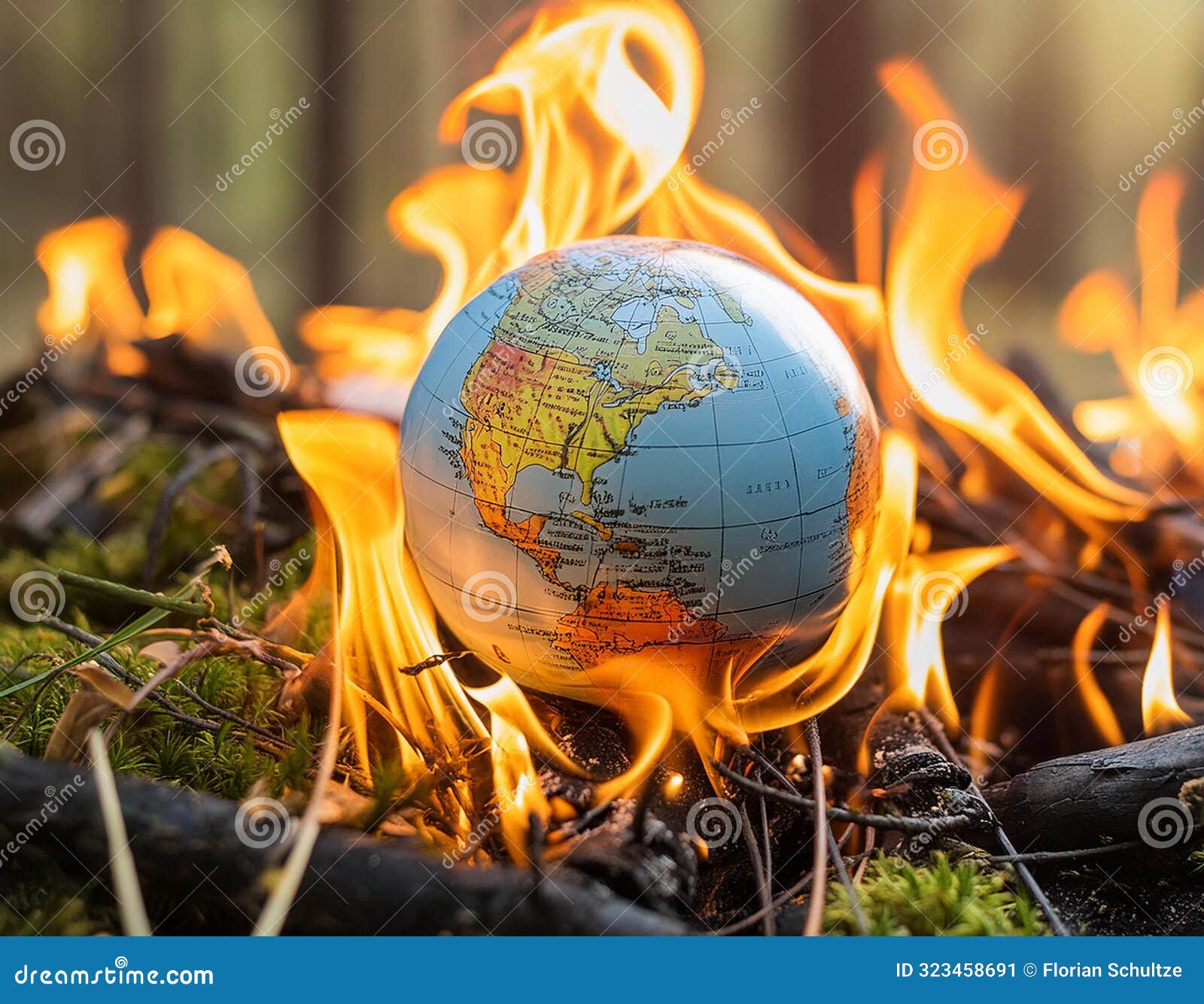 Earth on Fire with Wildfire Forest Fire in Climate Change Stock ...