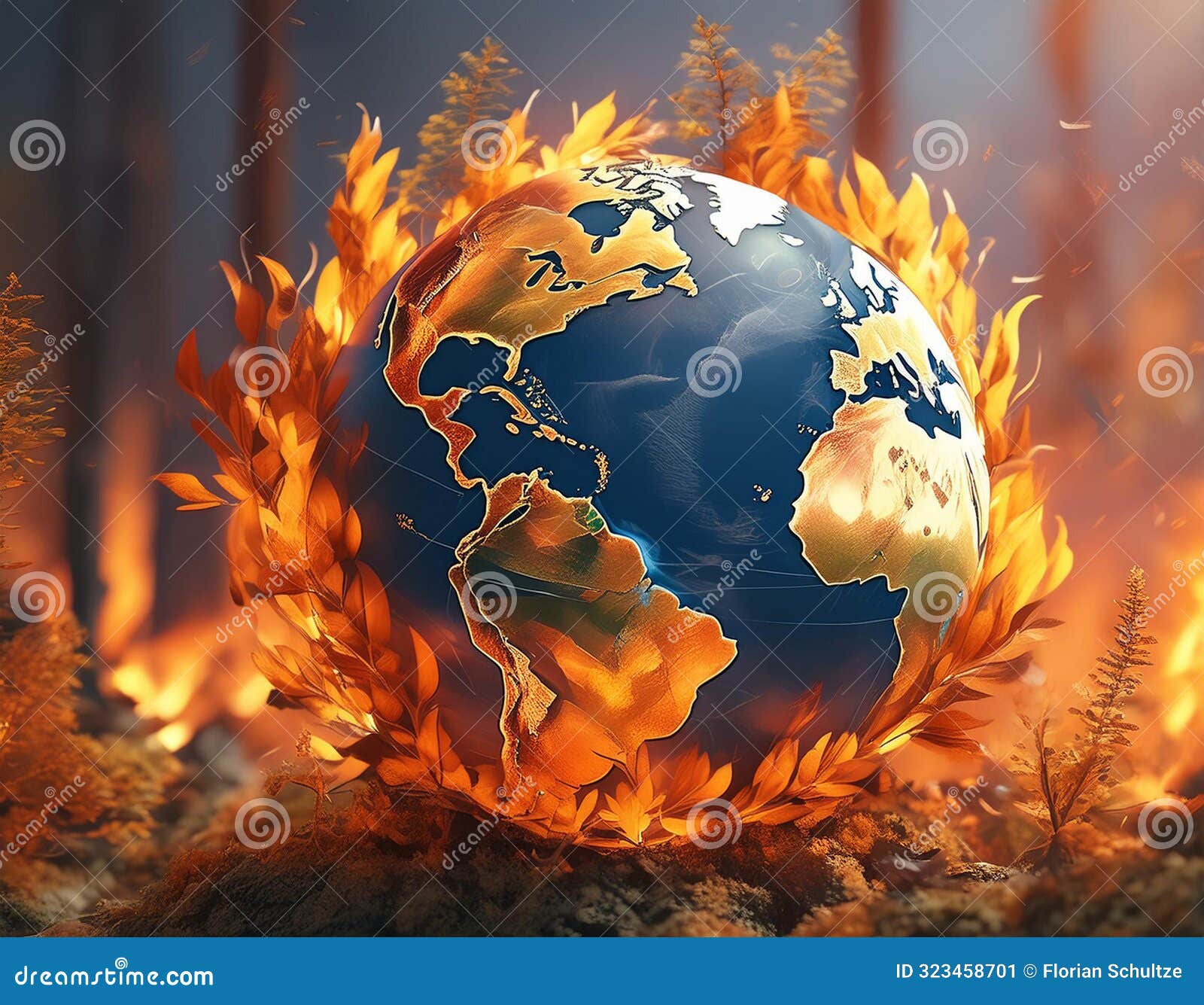 Earth on Fire with Wildfire Forest Fire in Climate Change Stock ...
