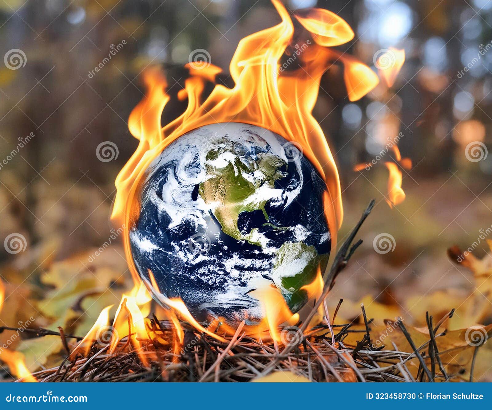Earth on Fire with Wildfire Forest Fire in Climate Change Stock ...