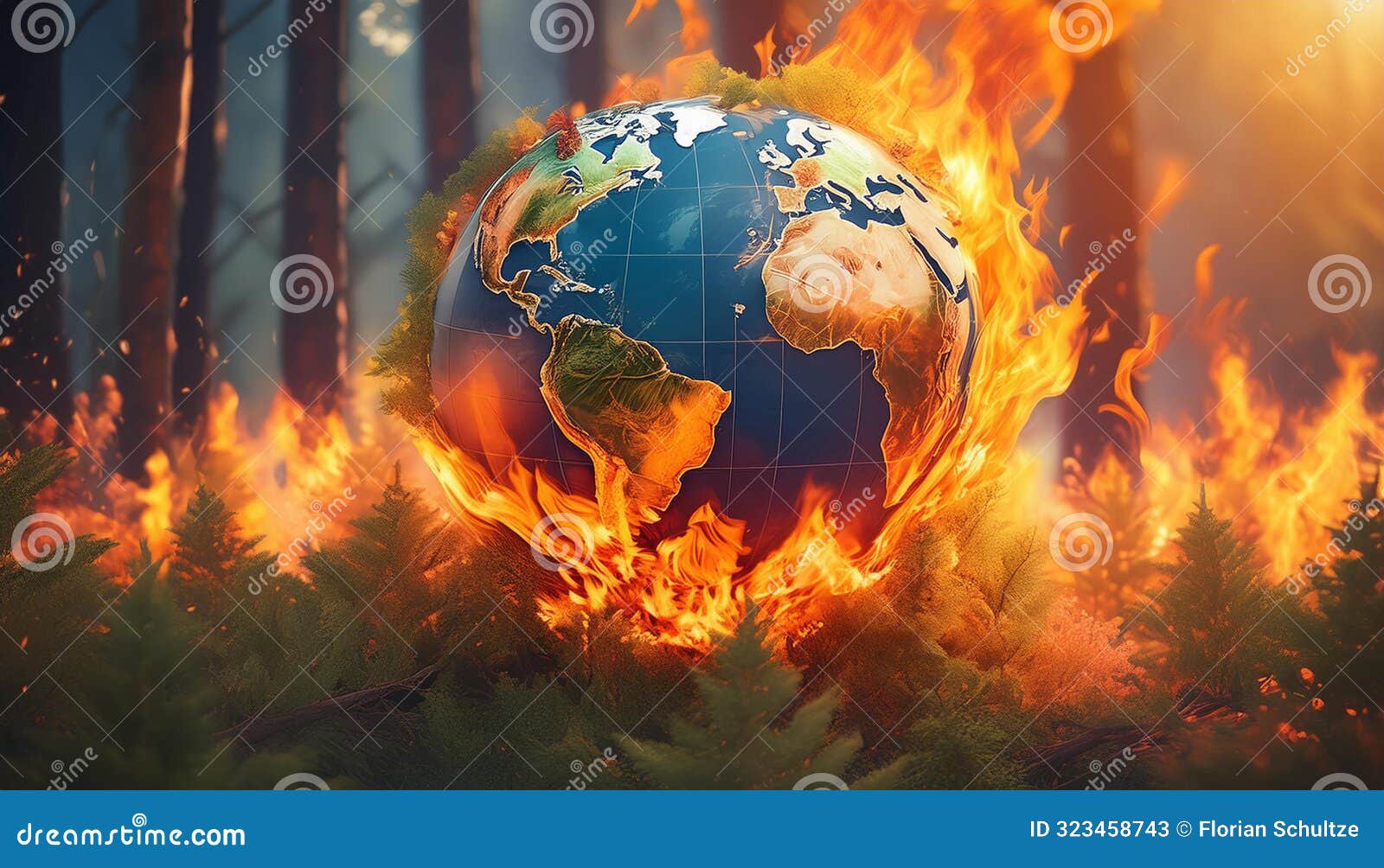 Earth on Fire with Wildfire Forest Fire in Climate Change Stock ...