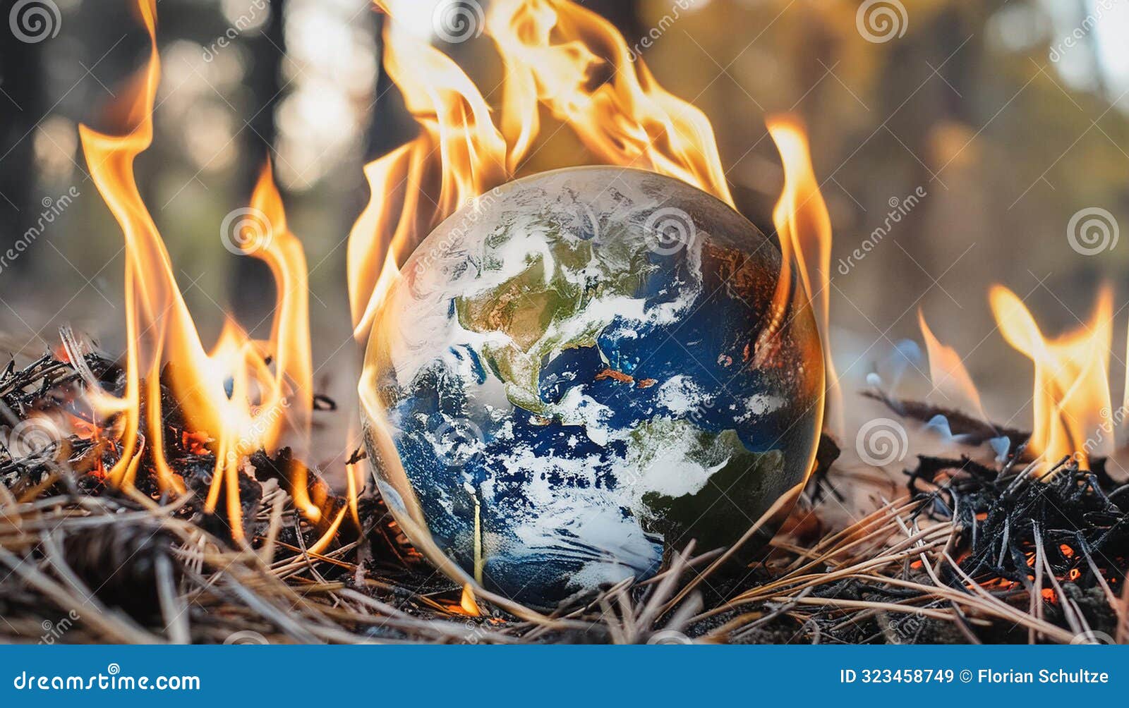 Earth on Fire with Wildfire Forest Fire in Climate Change Stock ...