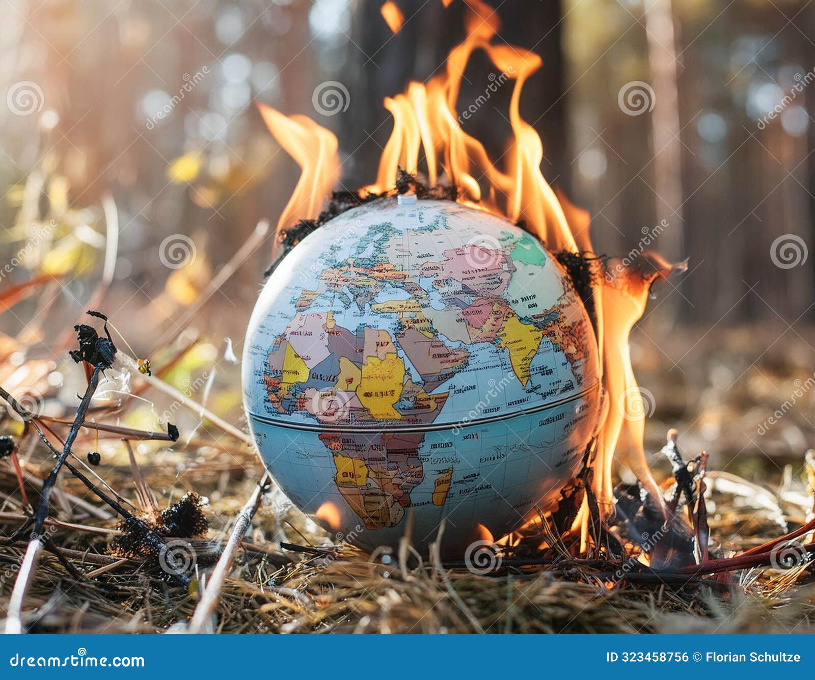 Earth on Fire with Wildfire Forest Fire in Climate Change Stock ...